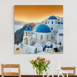 Bilderwelten Leinwandbild - Quadrat Sonnenuntergang &uuml;ber Santorin