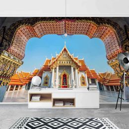 Bilderwelten Fototapete Spirituell Motiv Wandtapete blau - Tempel in Bangkok - Architektur Wohnzimmer Schlafzimmer