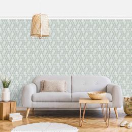 Bilderwelten Fototapete Vliestapete Vintage Wandtapete gr&uuml;n - Vintage Muster Zweig mit Bl&auml;ttern - Geometrisch Wohnzimmer Schlafzimmer
