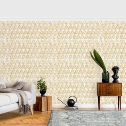 Bilderwelten Fototapete Vliestapete Vintage Wandtapete gelb - Vintage Muster Filigrane Pflanzen - Geometrisch Wohnzimmer Schlafzimmer