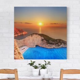 Bilderwelten Leinwandbild - Quadrat Sonnenuntergang &uuml;ber Zakynathos