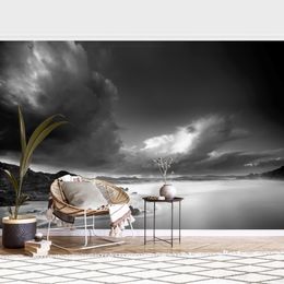 Bilderwelten Fototapete Strand Motiv Wandtapete schwarz weiss - Sturm &uuml;ber der K&uuml;ste - K&uuml;ste Wohnzimmer Schlafzimmer