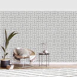 Bilderwelten Fototapete Vliestapete Vintage Wandtapete grau - Silbernes Art Deco Muster XXL - Geometrisch Wohnzimmer Schlafzimmer