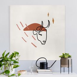 Bilderwelten Leinwandbild Tiere Line Art Kunstdruck braun - Picasso Interpretation - Stier - Wandbild XXL Wohnzimmer Schlafzimmer