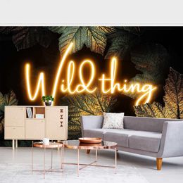 Bilderwelten Fototapete Spr&uuml;che Abstrakt Aquarell gold - Wild Thing goldene Bl&auml;tter - Spr&uuml;che Wohnzimmer Schlafzimmer