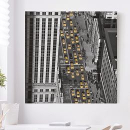 Bilderwelten Leinwandbild Stadt Motiv Kunstdruck schwarz weiss - Taxiverkehr in Manhattan - Amerika XXL Wohnzimmer Schlafzimmer