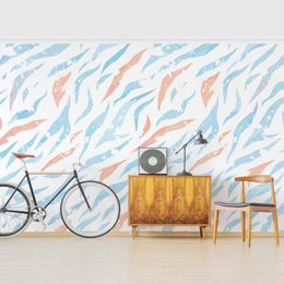 Bilderwelten Fototapete Vliestapete Illustration Aquarell blau - Terazzo Muster Sommertag Aquarell - Deko Wohnzimmer Schlafzimmer