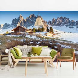 Bilderwelten Fototapete Natur Motiv Wandtapete blau - Bergh&uuml;tte - Berg Wohnzimmer Schlafzimmer