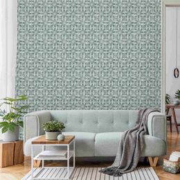 Bilderwelten Fototapete Vliestapete Vintage Fliesenoptik schwarz weiss - Vintage Muster Geometrische Fliesen - Retro Wohnzimmer Schlafzimmer