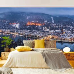Bilderwelten Fototapete Stadt Motiv Wandtapete blau - Winterliches Heidelberg - Architektur Wohnzimmer Schlafzimmer