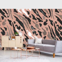 Bilderwelten Fototapete Vliestapete modern Steinoptik rosa - Tigerstreifen in Marmor und Gold - Beton Wohnzimmer Schlafzimmer