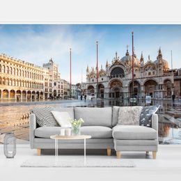Bilderwelten Fototapete Stadt Motiv Wandtapete beige - Markusplatz in Venedig - Architektur Wohnzimmer Schlafzimmer