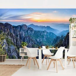 Bilderwelten Fototapete Natur Motiv Wandtapete blau - Sonnenaufgang &uuml;ber dem Huangshan Gebirge - Asia Wohnzimmer Schlafzimmer