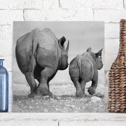 Bilderwelten Leinwandbild Tiere modern Kunstdruck Leinwanddruck - Wandering Rhinos II - Wandbild XXL Wohnzimmer Schlafzimmer