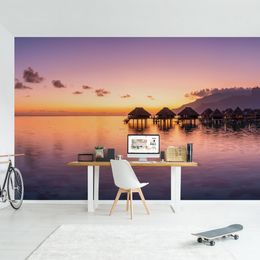 Bilderwelten Fototapete Strand Motiv Wandtapete orange - Sunset Dream - Sonnenuntergang Wohnzimmer Schlafzimmer