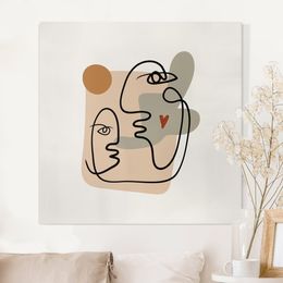 Bilderwelten Leinwandbild originell Line Art Kunstdruck braun - Picasso Interpretation - Wangenkuss - Wandbild XXL Wohnzimmer Schlafzimmer
