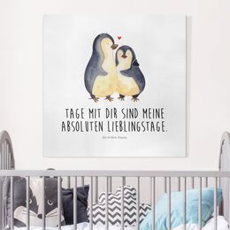 Bilderwelten Leinwandbild Tiere Abstrakt Aquarell schwarz - Mr. & Mrs. Panda - Pinguin - Lieblingstage - Spr&uuml;che XXL Kinderzimmer Baby M&auml;dchen Jungen
