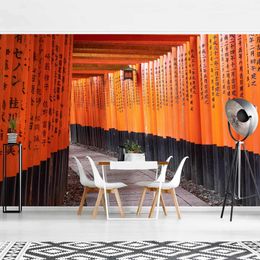 Bilderwelten Fototapete Stadt Motiv Wandtapete rot - Tausend rote Torii - Architektur Wohnzimmer Schlafzimmer