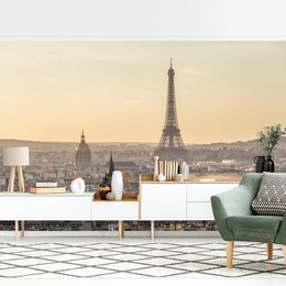Bilderwelten Fototapete Stadt Vintage Wandtapete beige - Paris im Morgengrauen - Paris Wohnzimmer Schlafzimmer