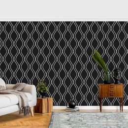 Bilderwelten Fototapete Dunkles Retro Muster mit grauen Wellen Vintage,Muster Geometrisch Wohnzimmer,Schlafzimmer Vliestapete inkl. Kleister oder selbstklebend