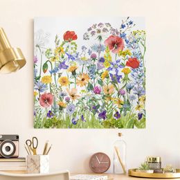 Bilderwelten Leinwandbild Blumen Illustration Aquarell bunt - Aquarellierte Blumenwiese - Blumenwiese XXL Wohnzimmer Schlafzimmer