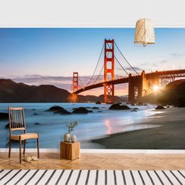 Bilderwelten Fototapete Strand Motiv Wandtapete rot - San Francisco bei D&auml;mmerung - Amerika Wohnzimmer Schlafzimmer