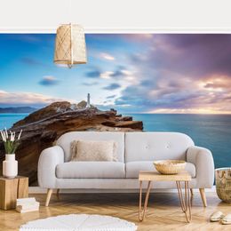 Bilderwelten Fototapete Strand Motiv Wandtapete blau - Neuseel&auml;ndischer Leuchtturm - Leuchtturm Wohnzimmer Schlafzimmer