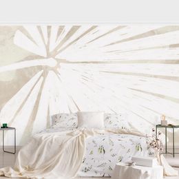 Bilderwelten Fototapete Palmenblatt Silhouette auf Leinen Malerei Tropisch,Botanik Pflanzen Wohnzimmer,Schlafzimmer Vliestapete inkl. Kleister oder selbstklebend