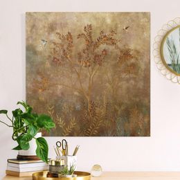 Bilderwelten Leinwandbild Wald Tropisch Kunstdruck braun - Waldlichtung mit Orangenbaum bei Tag - B&auml;ume XXL Wohnzimmer Schlafzimmer