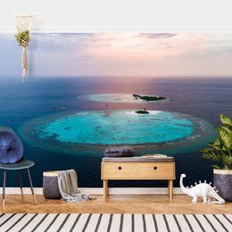 Bilderwelten Fototapete Strand Motiv Wandtapete blau - Paradies im Ozean - Landschaft Wohnzimmer Schlafzimmer