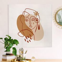 Bilderwelten Leinwandbild originell Line Art Kunstdruck beige - Picasso Interpretation - Die Muse - Wandbild XXL Wohnzimmer Schlafzimmer