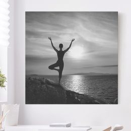 Bilderwelten Leinwandbild - Quadrat Yoga schwarz weiss