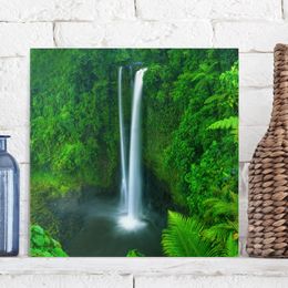 Bilderwelten Leinwandbild Wald Motiv Kunstdruck gr&uuml;n - Paradiesischer Wasserfall - B&auml;ume XXL Wohnzimmer Schlafzimmer