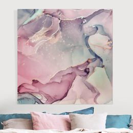 Bilderwelten Leinwandbild Aquarell Pastell Rosa mit Gold