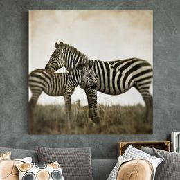 Bilderwelten Leinwandbild Tiere Motiv Kunstdruck schwarz weiss - Zebrapaar - Zebra XXL Wohnzimmer Schlafzimmer