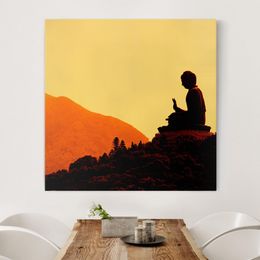 Bilderwelten Leinwandbild Spirituell Orientalisch Kunstdruck orange - Resting Buddha - Wandbild XXL Wohnzimmer Schlafzimmer