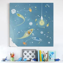 Bilderwelten Leinwandbild - Quadrat Buntes Weltraumtreiben