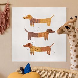 Bilderwelten Leinwandbild Tiere Illustration Kunstdruck beige - Drei Dackel - Hund XXL Jugendzimmer