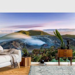 Bilderwelten Fototapete Natur Motiv Wandtapete gr&uuml;n - Vulkan Poas bei Sonnenaufgang - Amerika Wohnzimmer Schlafzimmer