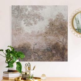 Bilderwelten Leinwandbild Abstrakt Kunstdruck braun - Versteckter Wald am Horizont - Wandbild XXL Wohnzimmer Schlafzimmer