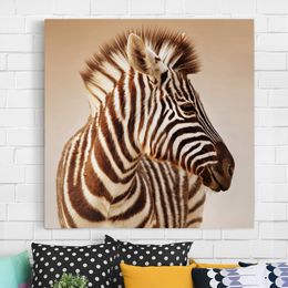 Bilderwelten Leinwandbild Tiere Motiv Kunstdruck beige - Zebra Baby Portrait - Zebra XXL Wohnzimmer Schlafzimmer