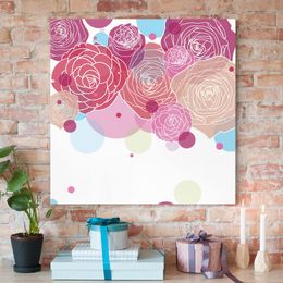 Bilderwelten Leinwandbild Blumen Abstrakt Kunstdruck Leinwanddruck - Roses and Bubbles - Rose XXL Wohnzimmer Schlafzimmer