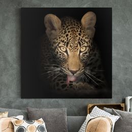 Bilderwelten Leinwandbild Tiere Motiv Kunstdruck gelb - Resting Leopard - Wandbild XXL Wohnzimmer Schlafzimmer