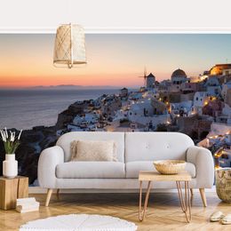 Bilderwelten Fototapete Stadt Motiv Wandtapete violett - Santorini bei Nacht - Griechenland Wohnzimmer Schlafzimmer
