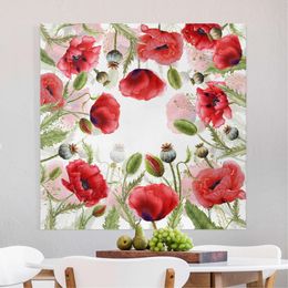 Bilderwelten Leinwandbild Illustrierte Mohnblumen