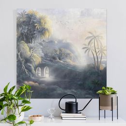 Bilderwelten Leinwandbild Wald Tropisch Kunstdruck gr&uuml;n - Tropische Fantasy Landschaft - B&auml;ume XXL Wohnzimmer Schlafzimmer