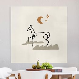 Bilderwelten Leinwandbild originell Line Art Kunstdruck beige - Picasso Interpretation - Das Pferd - Wandbild XXL Wohnzimmer Schlafzimmer