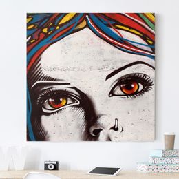 Bilderwelten Leinwandbild Portrait modern Graffiti beige - Punk Graffiti - Wandbild XXL Wohnzimmer Schlafzimmer