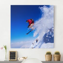 Bilderwelten Leinwandbild Sport modern Kunstdruck Leinwanddruck - Skisprung am Hang - Wandbild XXL Wohnzimmer Schlafzimmer