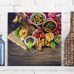 Bilderwelten Leinwandbild Kulinarisch Motiv Holzoptik bunt - Pasta - Wandbild XXL K&uuml;che